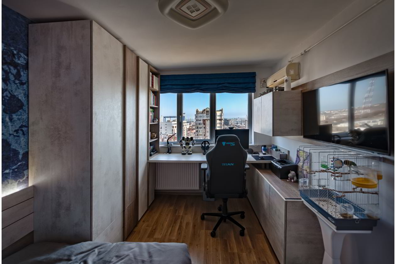 Proiect mobila Camera junior Adolescent, cu pat pe colt, dulap pana in ...