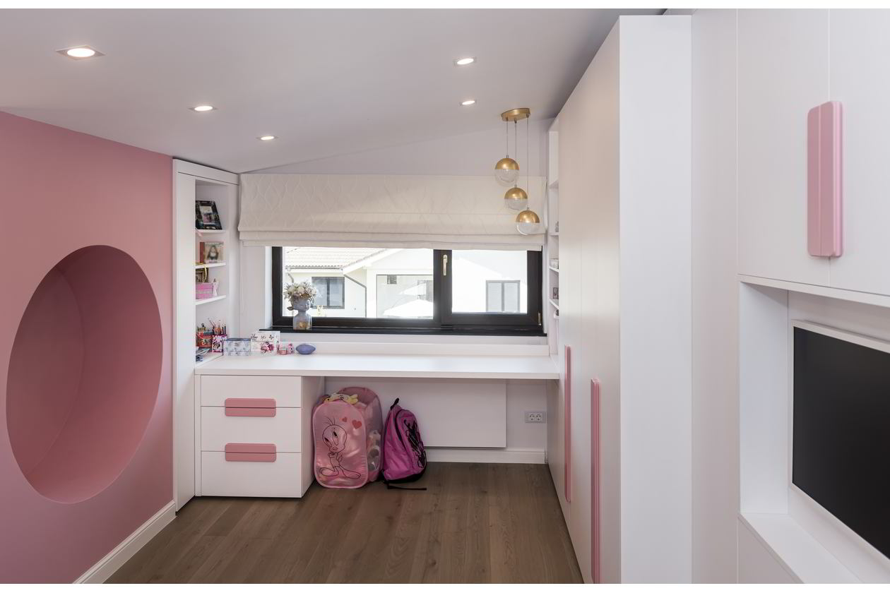 Proiect mobila Camera junior Fata, cu dulap cu TV incadrat, birou ...