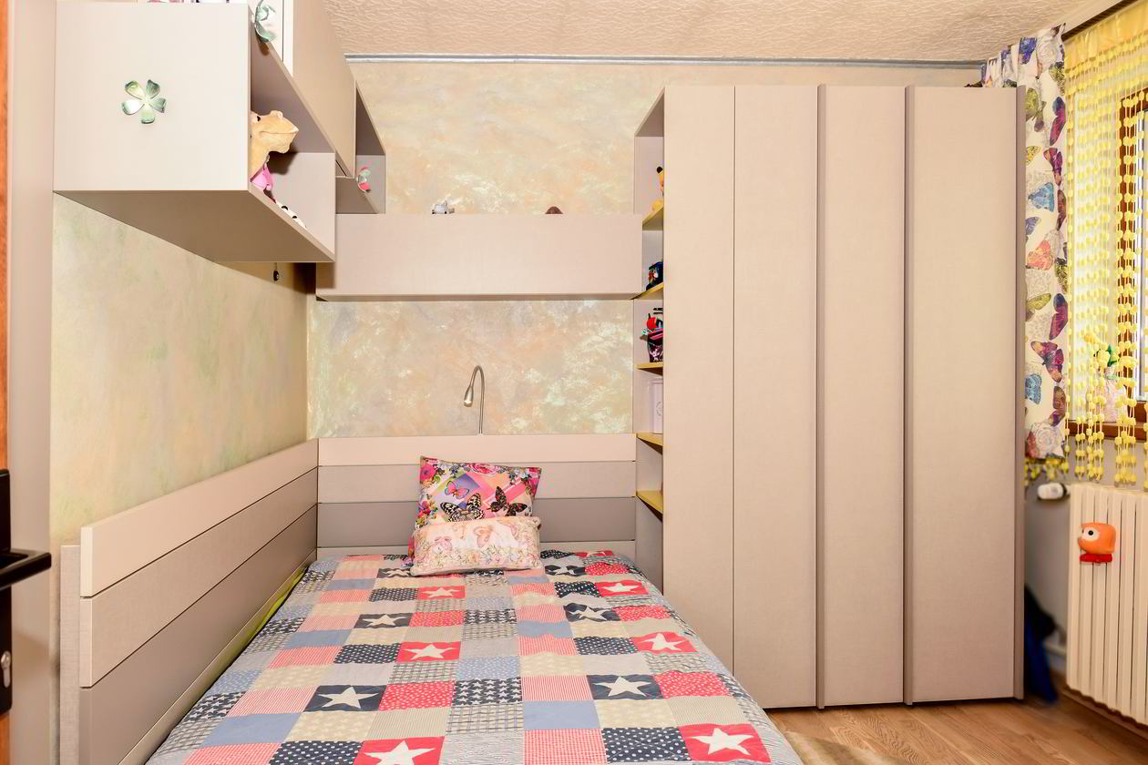 Proiect mobila Camera junior Adolescent, cu pat pe colt, birou integrat ...