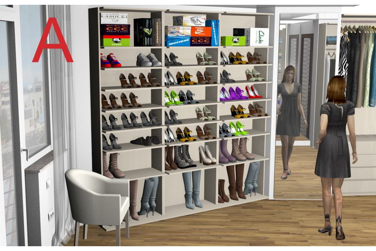 Proiect mobila Dressing-Room, pe patru pereti, cu module pe mijloc ...